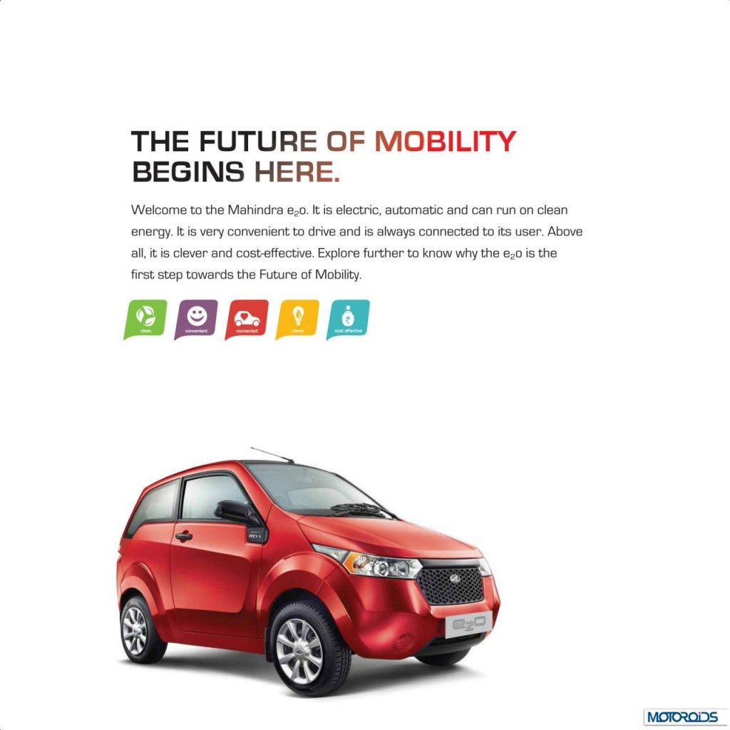 Mahindra Reva E2O Brochure images showing all the features and specs ...
