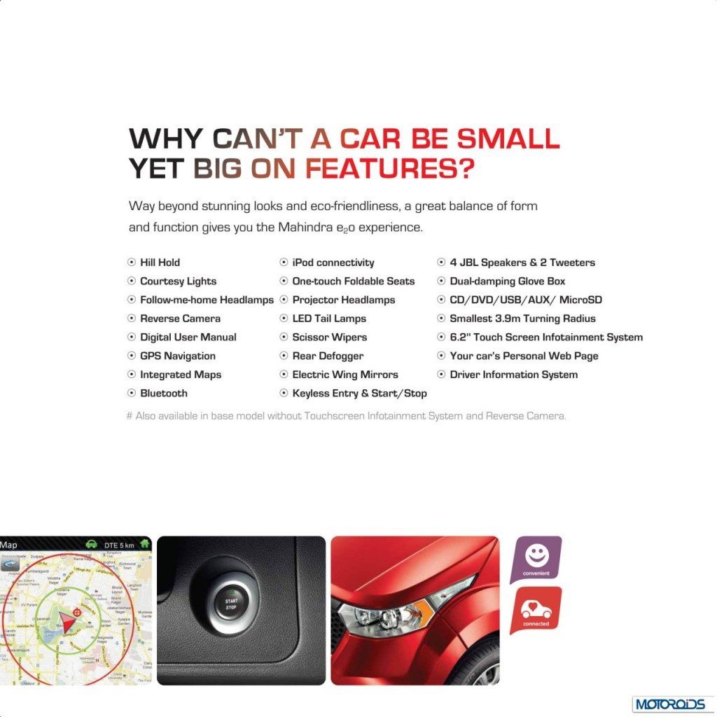 Mahindra Reva E2O Brochure images showing all the features and specs ...